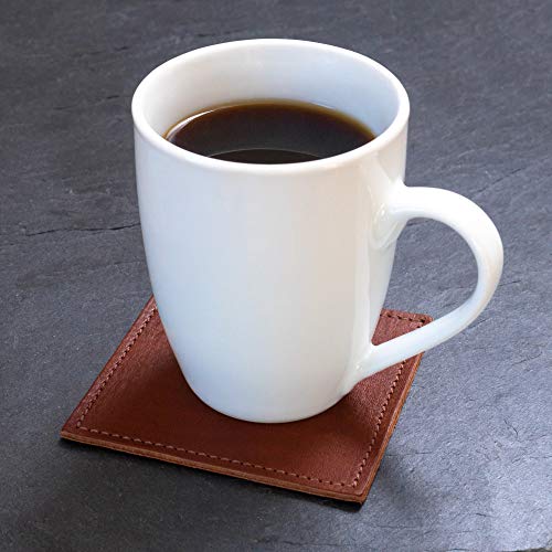 American Made Leather Coasters - Premium Full Grain Leather, Double Layered Square Rustic Brown Coaster Set, 4βx4β - Handmade in The USA - Set of 4