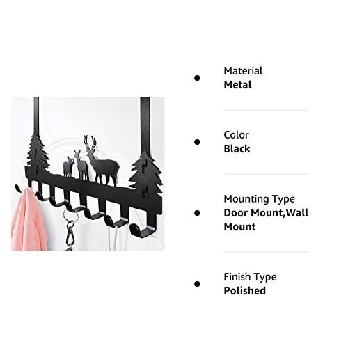 BeiLeiNiceHK Coat Hooks Wall Mounted Metal Towel Hook Rack Animal Deer Hanger for Bathrooms Door Decorative Hook Key Hooks Organizer for Coat, Hat, Clothes, Keys,Pet Leash,Umbrella, 8-Hooks, Black