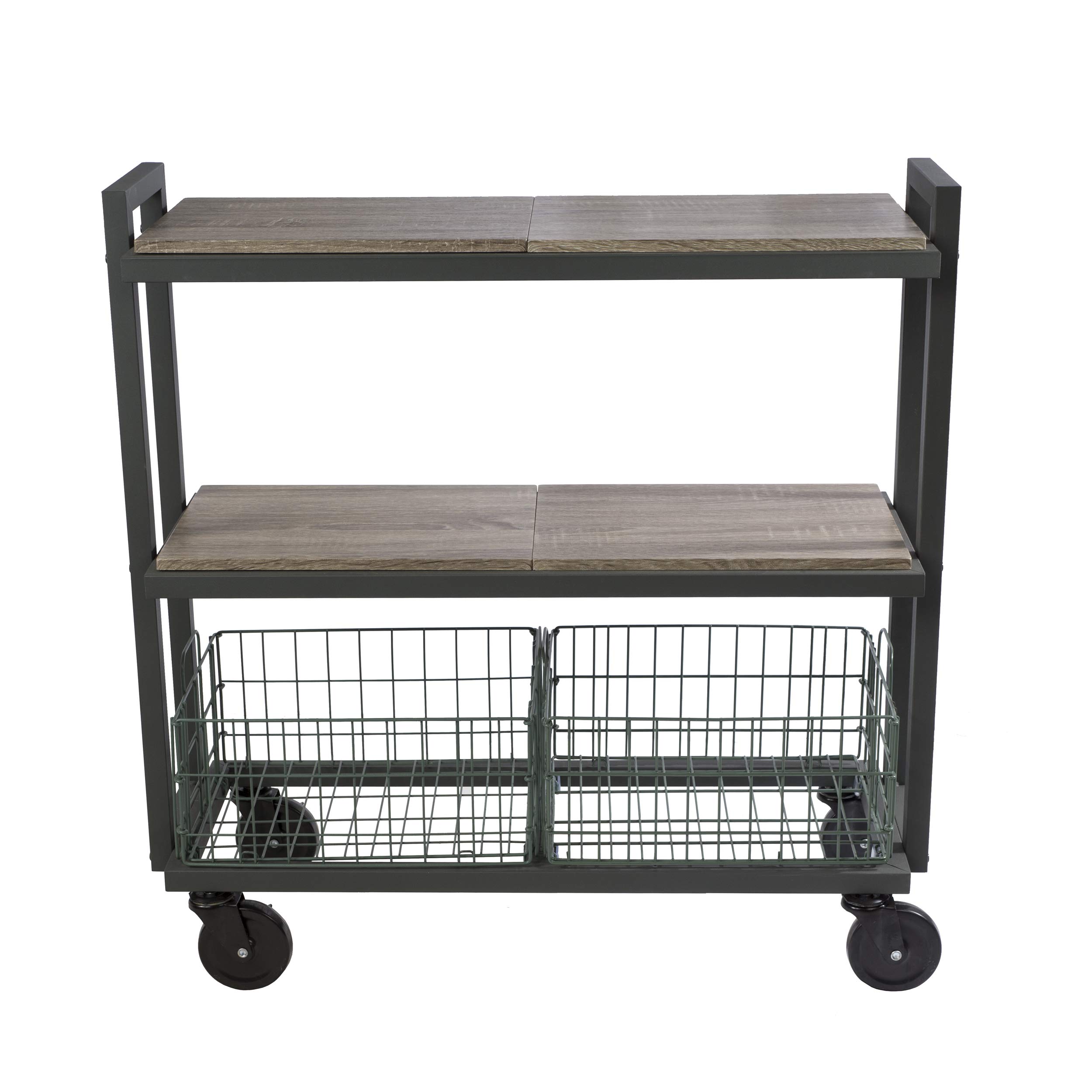 Atlantic Modular Mobile Storage Cart System, with Interchangeable Shelves & Baskets, Powder-Coated All-Steel Frame, 3-Tier, Caster Wheels for Mobility, PN 23350330, in Kale Green