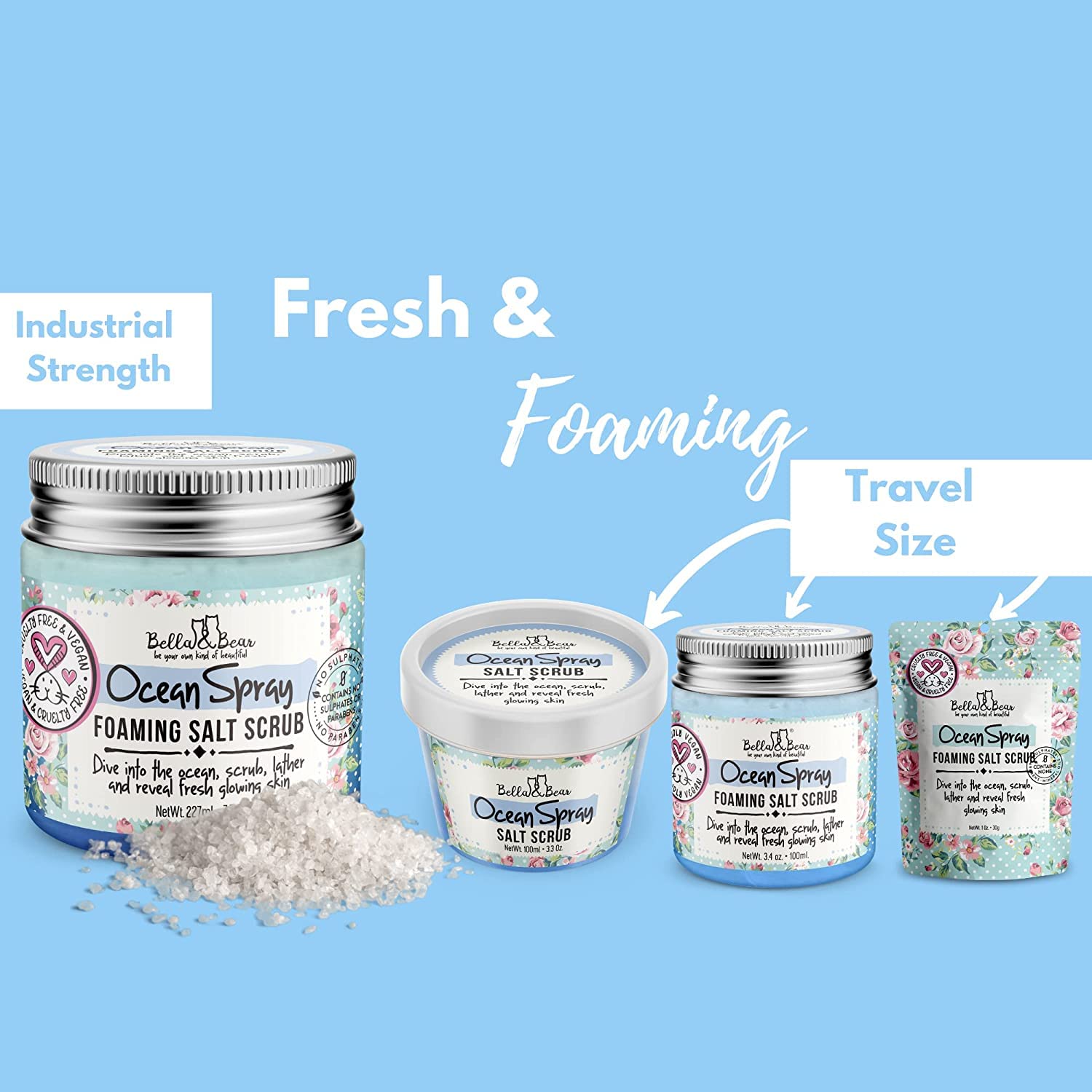 Bella & Bear Ocean Spray Body Scrub - Travel Size - Vegan 3.4oz (3.4 oz) (3.4 oz)