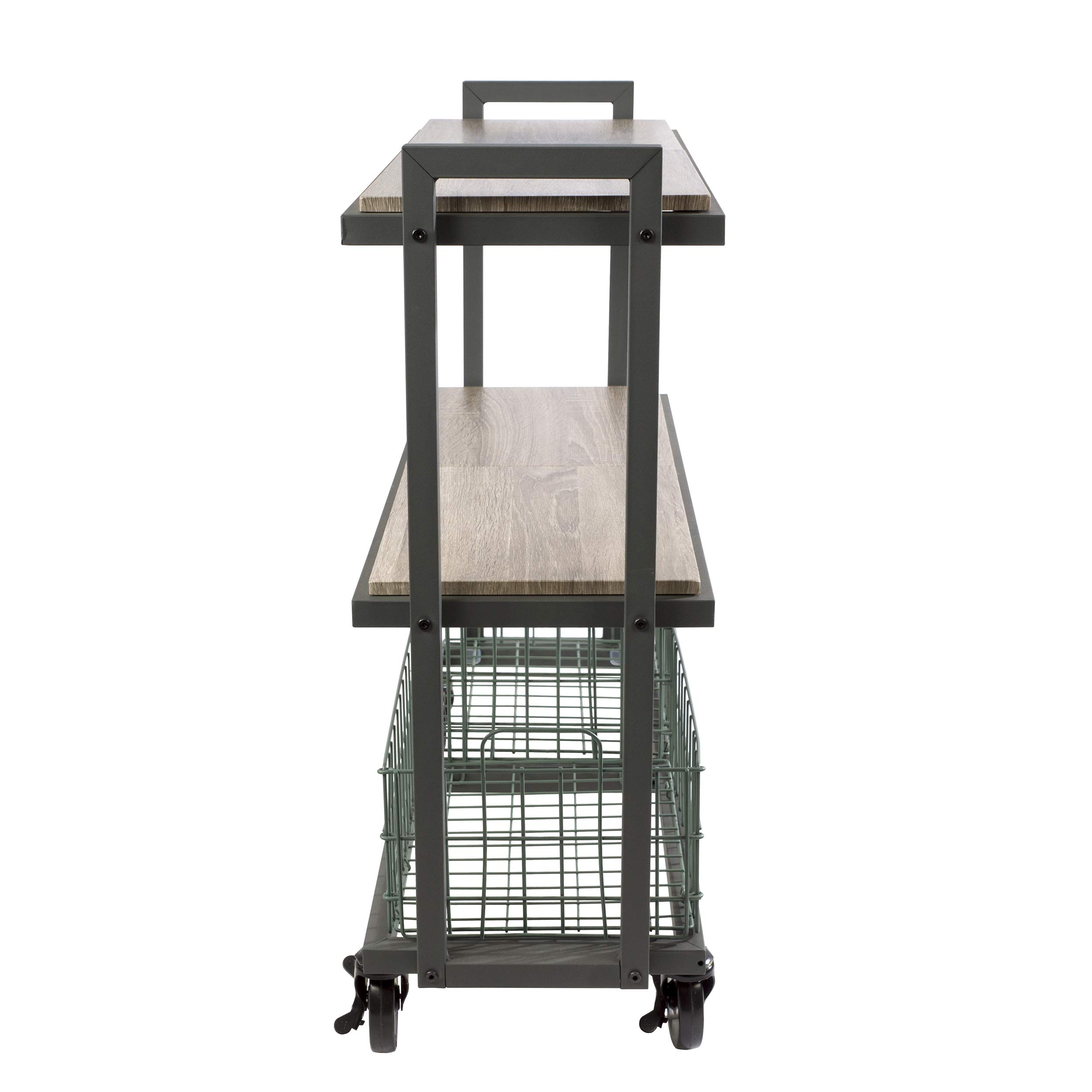 Atlantic Modular Mobile Storage Cart System, with Interchangeable Shelves & Baskets, Powder-Coated All-Steel Frame, 3-Tier, Caster Wheels for Mobility, PN 23350330, in Kale Green