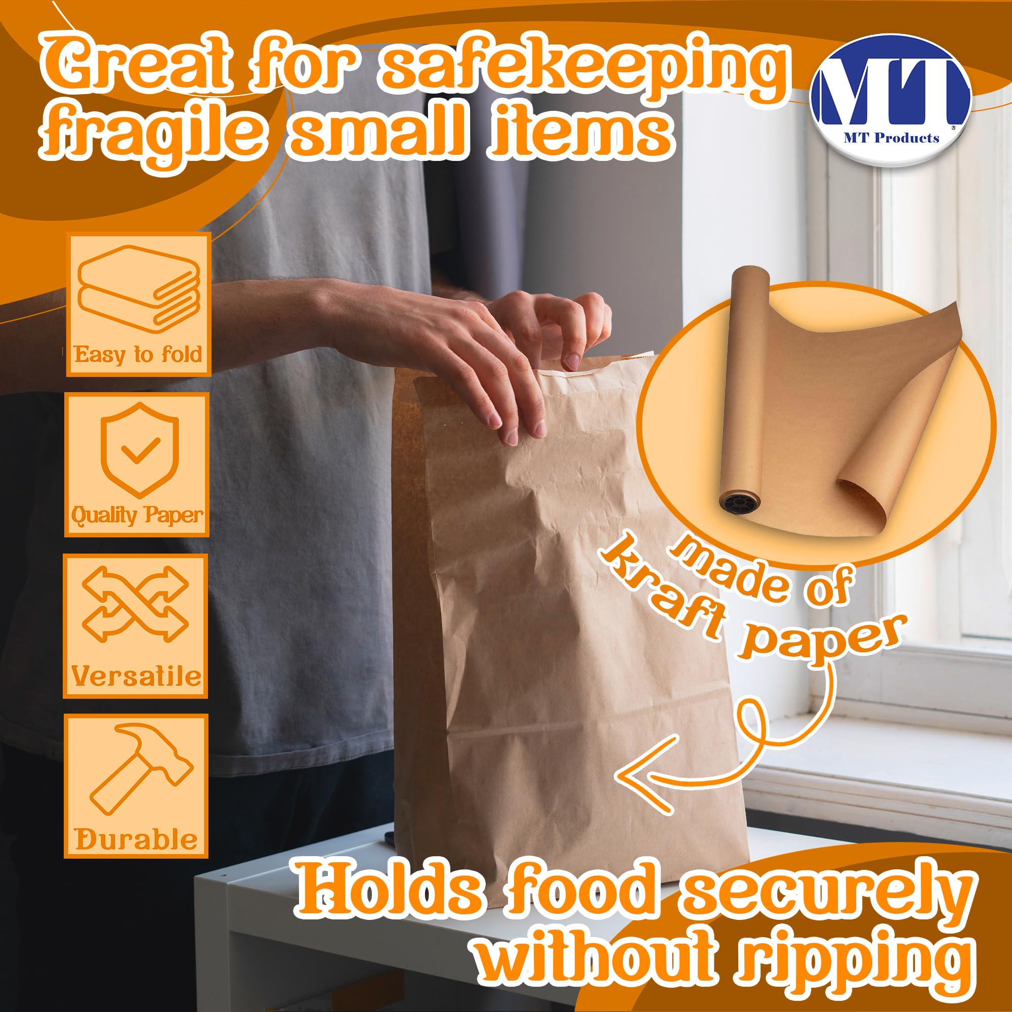 MT Products Brown Paper Bags 8 lbs. - Disposable Paper Lunch Bags Perfect for Shopping - Pack of 100