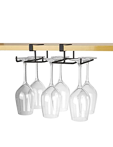 Bafvt Wine Glass And Mug Holder - Stemware Rack Under Cabinet - 304 Stainless Steel Hanger Storage Shelf, Fit for The Cabinet 0.8“ or Less (Black, 18cm-3 Rows)