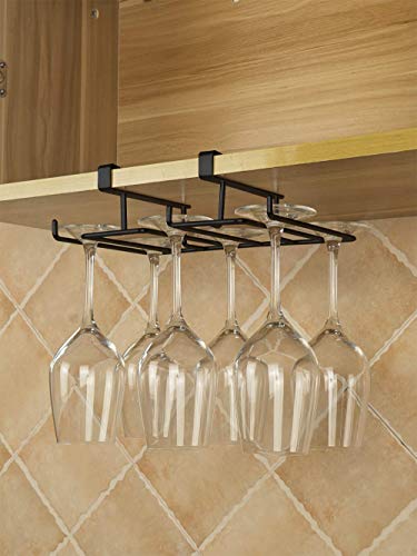 Bafvt Wine Glass And Mug Holder - Stemware Rack Under Cabinet - 304 Stainless Steel Hanger Storage Shelf, Fit for The Cabinet 0.8β or Less (Black, 18cm-3 Rows)