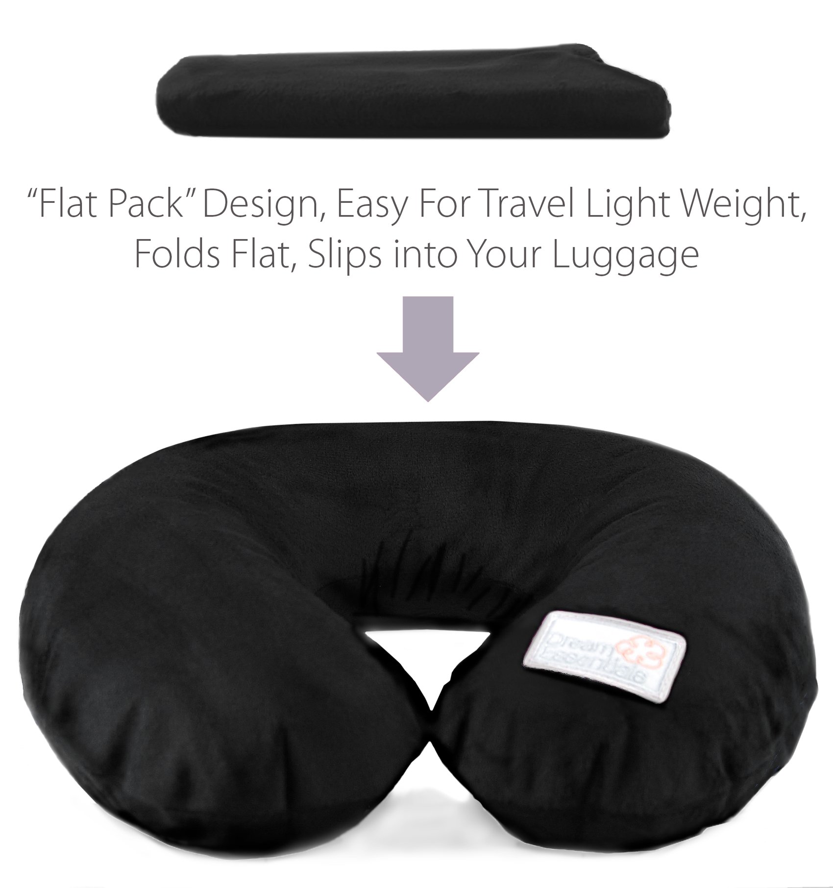 Wild Essentials Inflatable Travel Neck Pillow, U-Shape with Washable Soft Cover (Black)