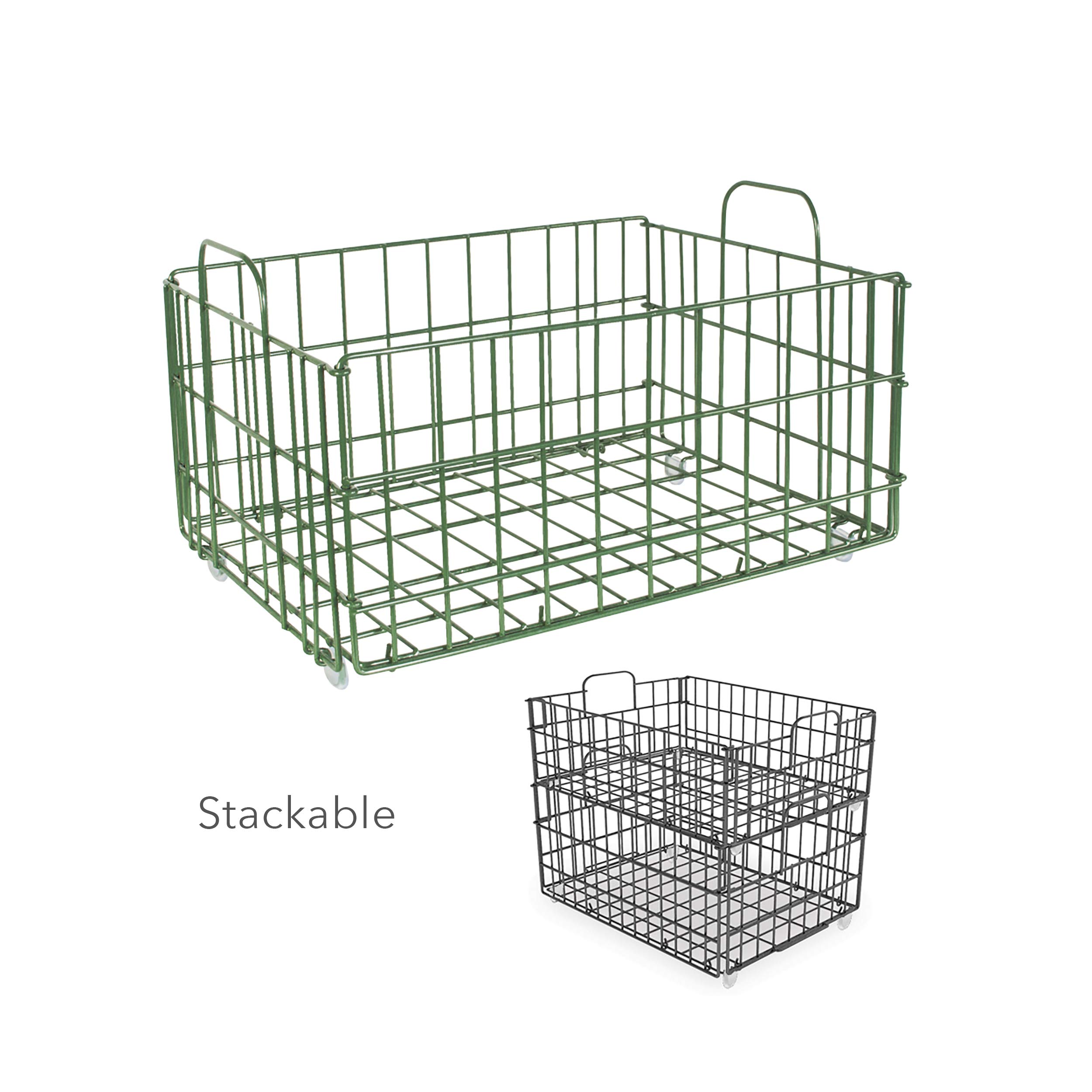 Atlantic Modular Mobile Storage Cart System, with Interchangeable Shelves & Baskets, Powder-Coated All-Steel Frame, 3-Tier, Caster Wheels for Mobility, PN 23350330, in Kale Green