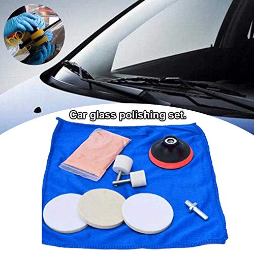 CALIDAKA 9pcs/Set Glass Polishing Kit, Car Windshield Polishing Kit, Scratch Removal Set, Deep Scratch Remover Ceric Dioxide Abrasive Discs Polish Pad Felt for Windscreen and Glass