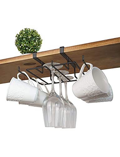 Bafvt Wine Glass And Mug Holder - Stemware Rack Under Cabinet - 304 Stainless Steel Hanger Storage Shelf, Fit for The Cabinet 0.8β or Less (Black, 18cm-3 Rows)