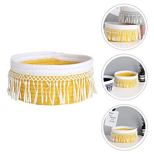 Cabilock Desk Topper Sundries Woven Storage Basket Decorative Tassel Storage Bins Basket Foldable Kid Organizer Makeup Books Storage Basket (Yellow) Macrame Decor
