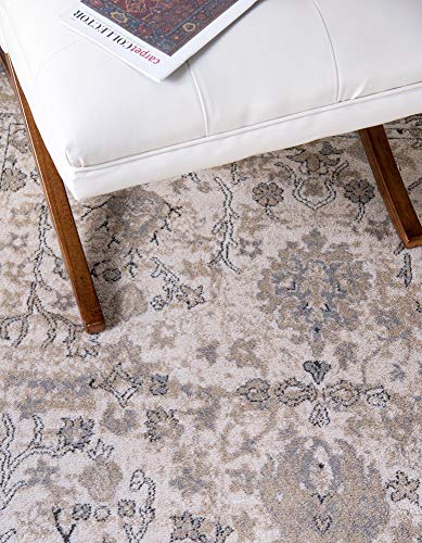 Rugs.com Oregon Collection Rug β 4 Ft Square Ivory Low-Pile Rug Perfect for Living Rooms, Kitchens, Entryways