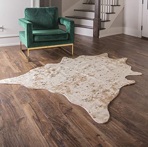Faux Cowhide Rug - Beautiful Acid Wash Cowhide Rug. Western Throw Rugs for Office, Bedroom, Nursery or Living Room with Our Rustic Area Rugs for Living Room (Tan Gold)