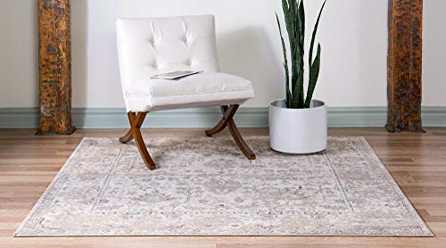 Rugs.com Oregon Collection Rug β 4 Ft Square Ivory Low-Pile Rug Perfect for Living Rooms, Kitchens, Entryways