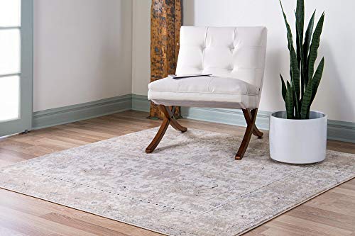 Rugs.com Oregon Collection Rug β 4 Ft Square Ivory Low-Pile Rug Perfect for Living Rooms, Kitchens, Entryways