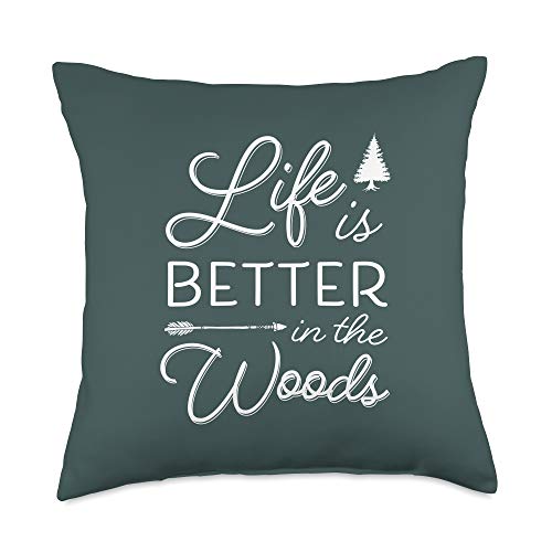 Cabin Life by Vine Mercantile Life is Better in The Woods | Cool Rustic Vacation Quote Throw Pillow, 18x18, Multicolor