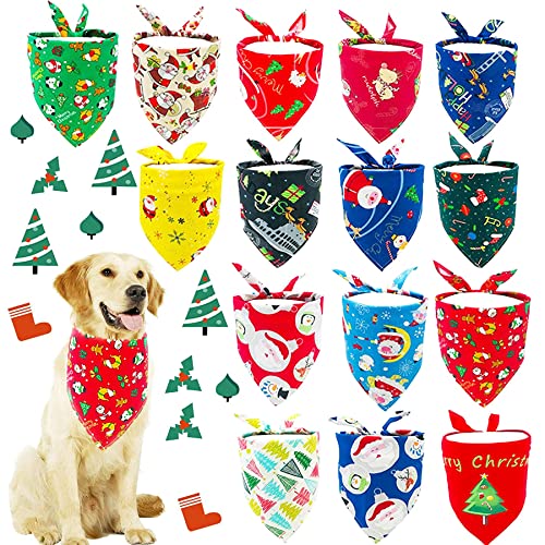 PET SHOW Pack of 15 Christmas Dog Bandanas Bulk for Small Medium Dogs Cats Puppies Triangle Bibs Xmas Costumes Party Grooming Accessories Washable Scarfs for Boy Girl Doggies Rabbits
