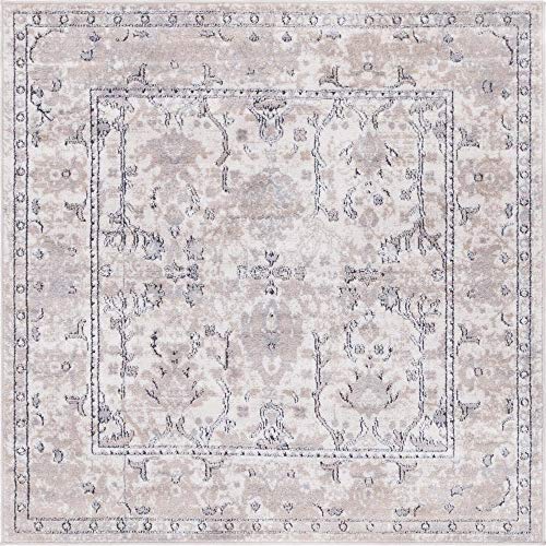 Rugs.com Oregon Collection Rug β 4 Ft Square Ivory Low-Pile Rug Perfect for Living Rooms, Kitchens, Entryways