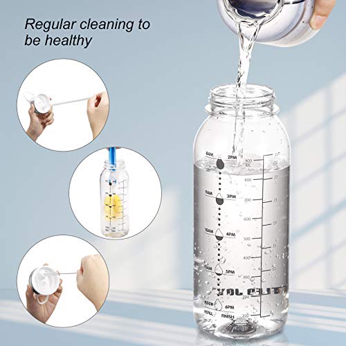 JIMACRO Water Bottle, BOTTLED JOY 1 Litre Water Bottle with Straw and Handle BPA-Free, 32 Oz Daily Water Intake Bottle with Time Markings Tracker to Remind the Drinking Time, Ideal for Hydration
