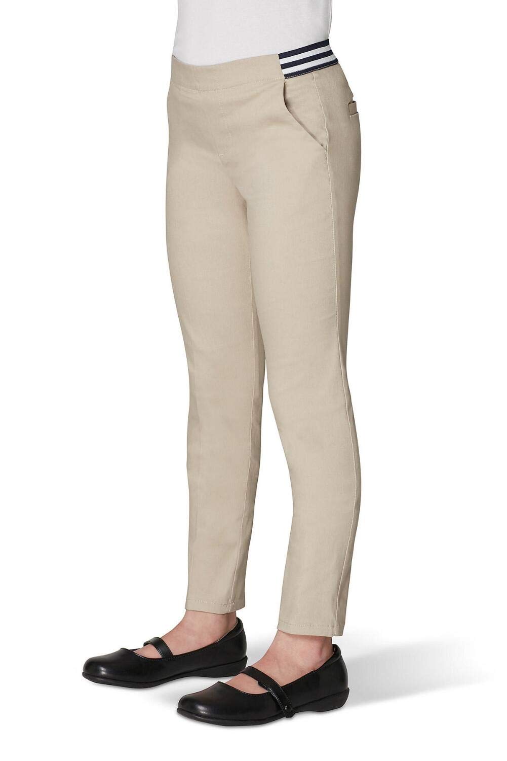 French Toast Girls' Little Pull On Skinny Fit Stretch Pants with Elastic Waist and Pockets, School Uniform for Kids, Khaki, 5