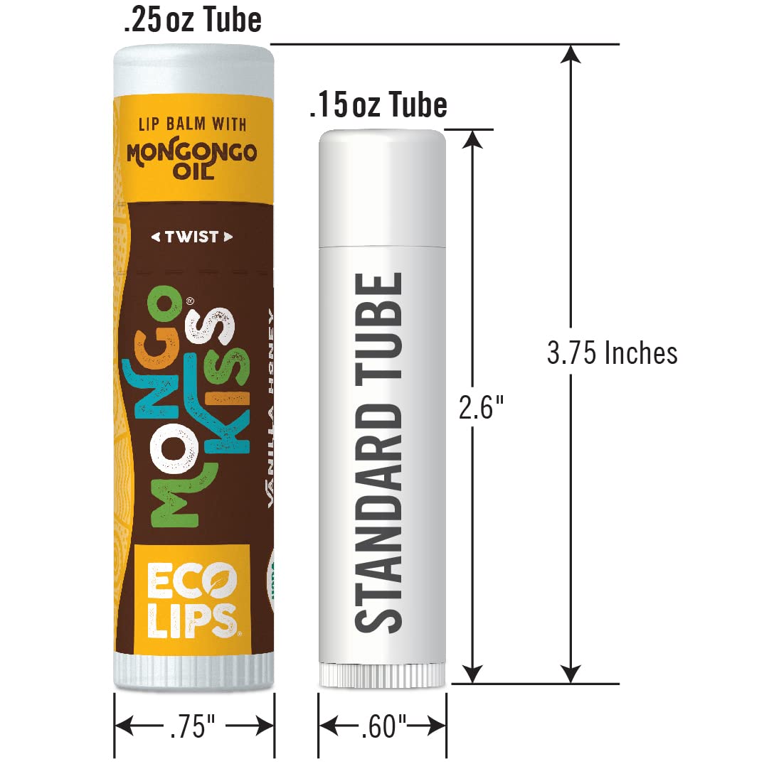 LIP BALM Mongo Kiss 6-Pack (6 tubes) by Eco Lips 100% Organic Beeswax & Cocoa Butter Lip Care with Organic Mongongo Oil - Soothe & Moisturize Dry & Cracked Lips - Made in USA. (Peppermint)