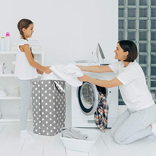 3 Pieces 72 L Large Storage Basket Kids Girls Baby Laundry Hamper Collapsible Clothes Toy Baskets with Handles for Dorm Nursery Home (Stripe, Curve, Star)