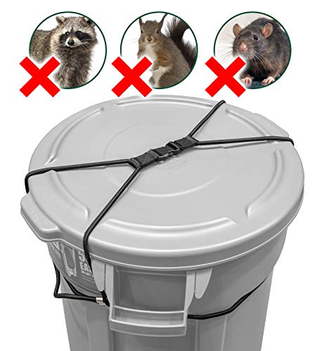 Encased Trash Can Lock for Animals/Raccoons, Bungee Cord Heavy Duty Large Outdoor Garbage Lid Lock (Trash Can NOT Included)