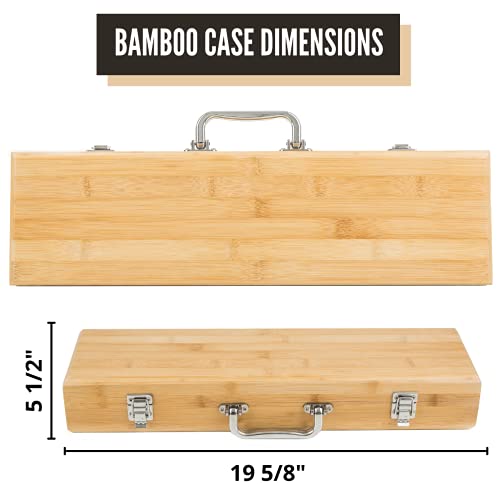 Personalized Grill Set for Men, BBQ Set with Custom Engraved Wooden Case Holder (Circle Design) | Customized Birthday for Him, Dad, Boyfriend, Husband | Groomsmen Gift