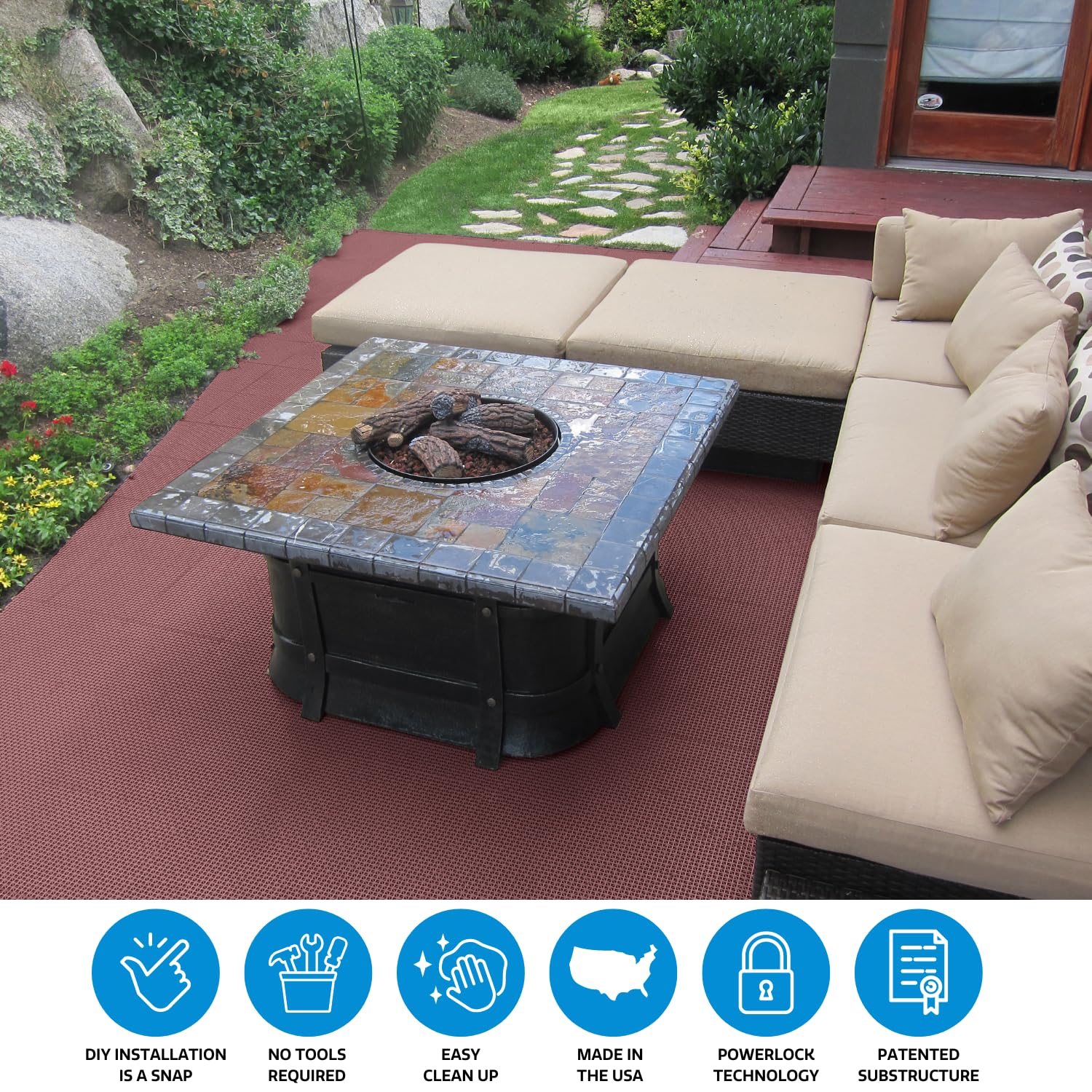 Big Floors DuraGrid Outdoor Modular Deck Tiles, Interlocking, Slip-Resistant, Self-Draining, Durable Plastic Flooring, Easy Install, UV & Water Resistant, Made in USA, 40 Pack, Gray