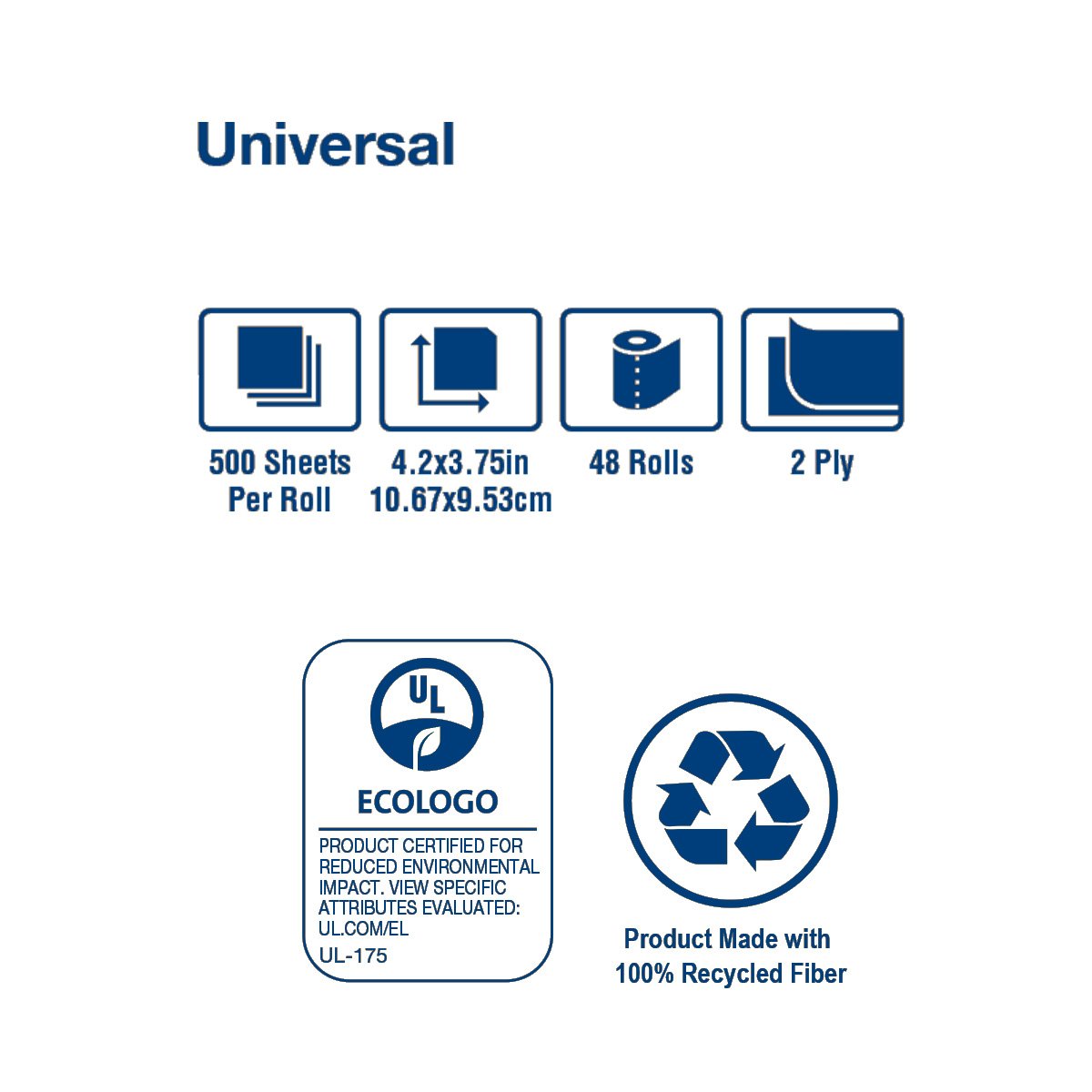 Tork Universal Bath Tissue Roll, 2-Ply, 48 rolls, 500 sheets, TM1601A, White