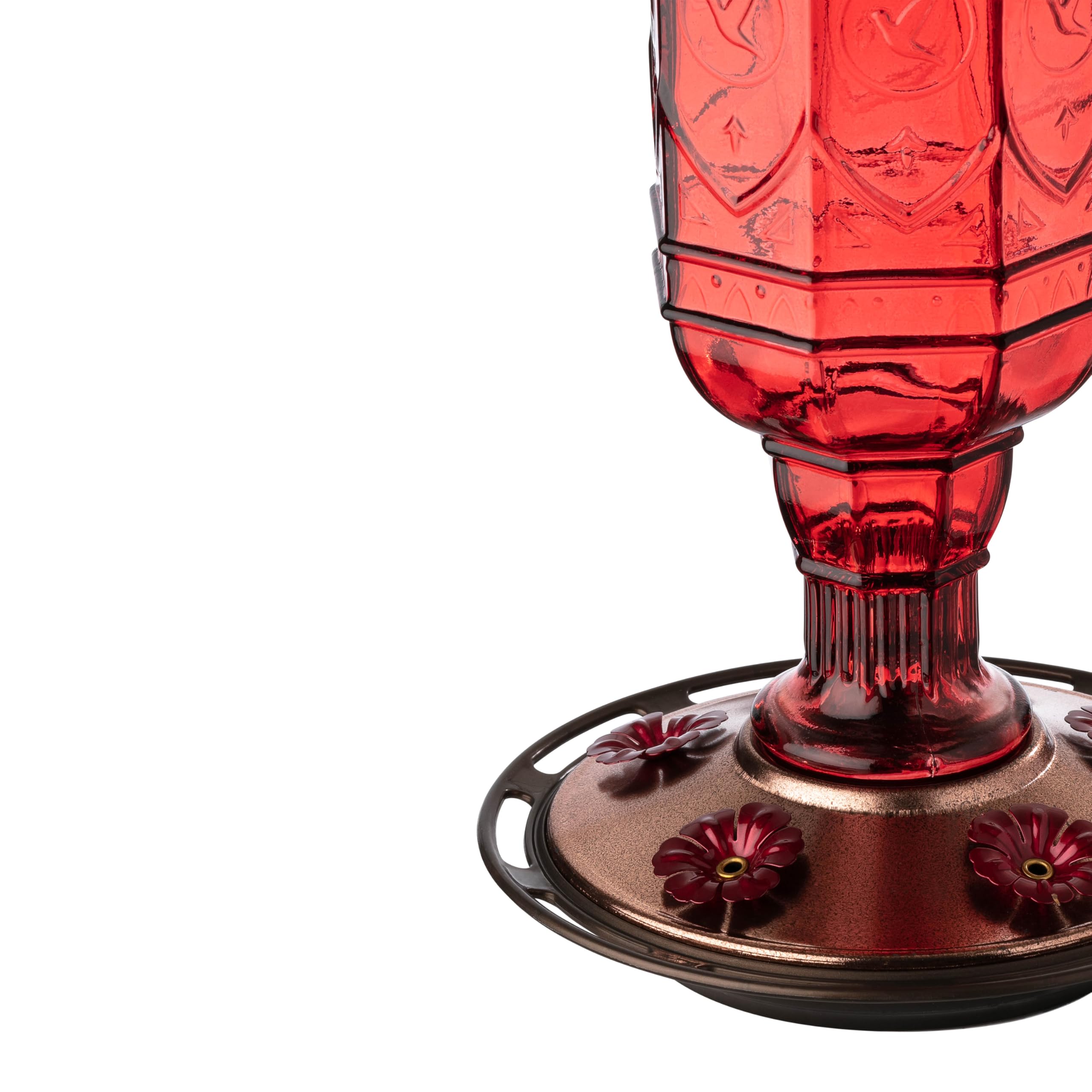 More Birds Red Jewel Hummingbird Feeder, Glass Hummingbird Feeders for Outdoors, 5 Feeding Stations, 20 Ounces