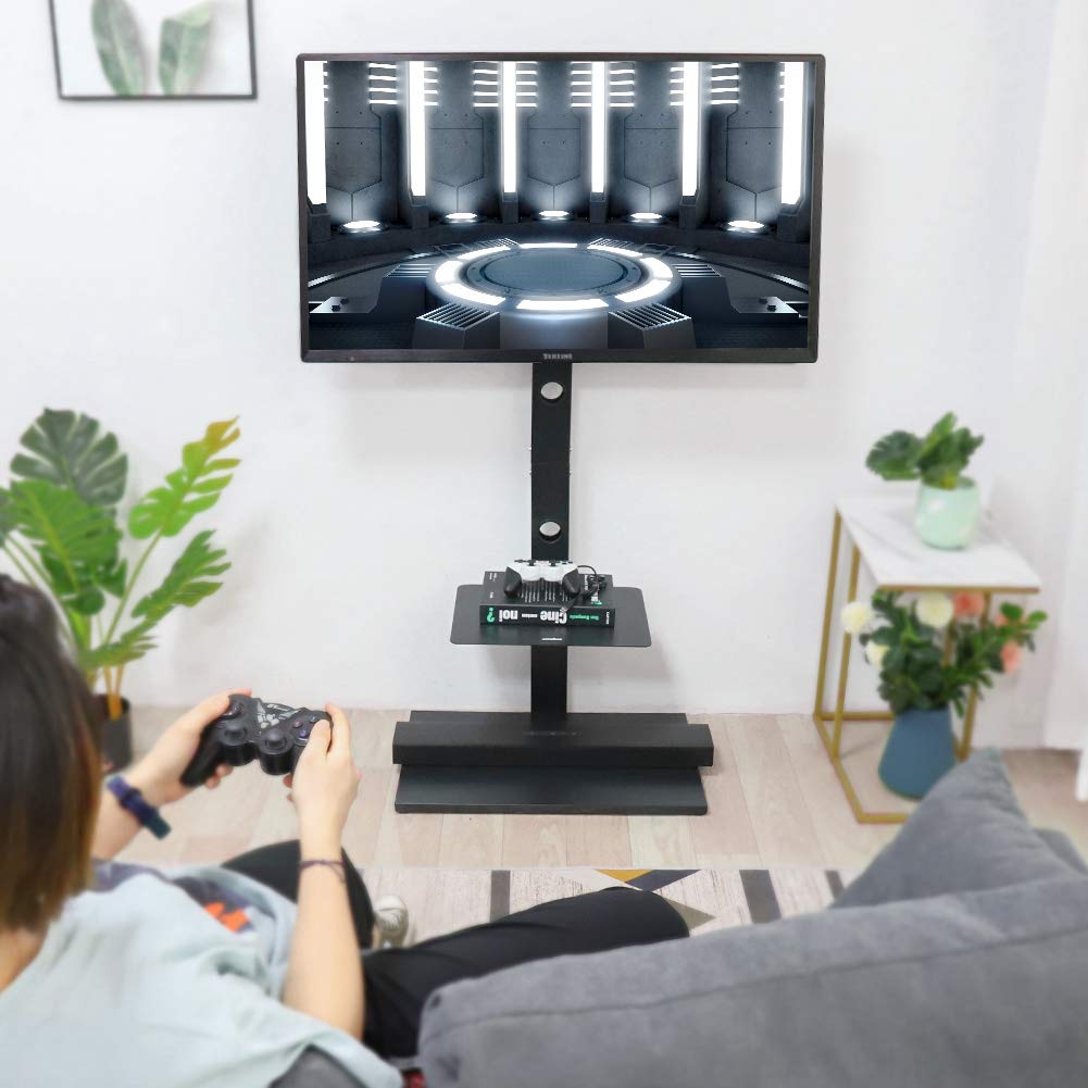 unho Floor TV Stand Free-standing: 65 inches TV Mount Stand with Height Adjustable Tilt Bracket and 2 AV Shelves Base for Most Large Flat Screens Televisions