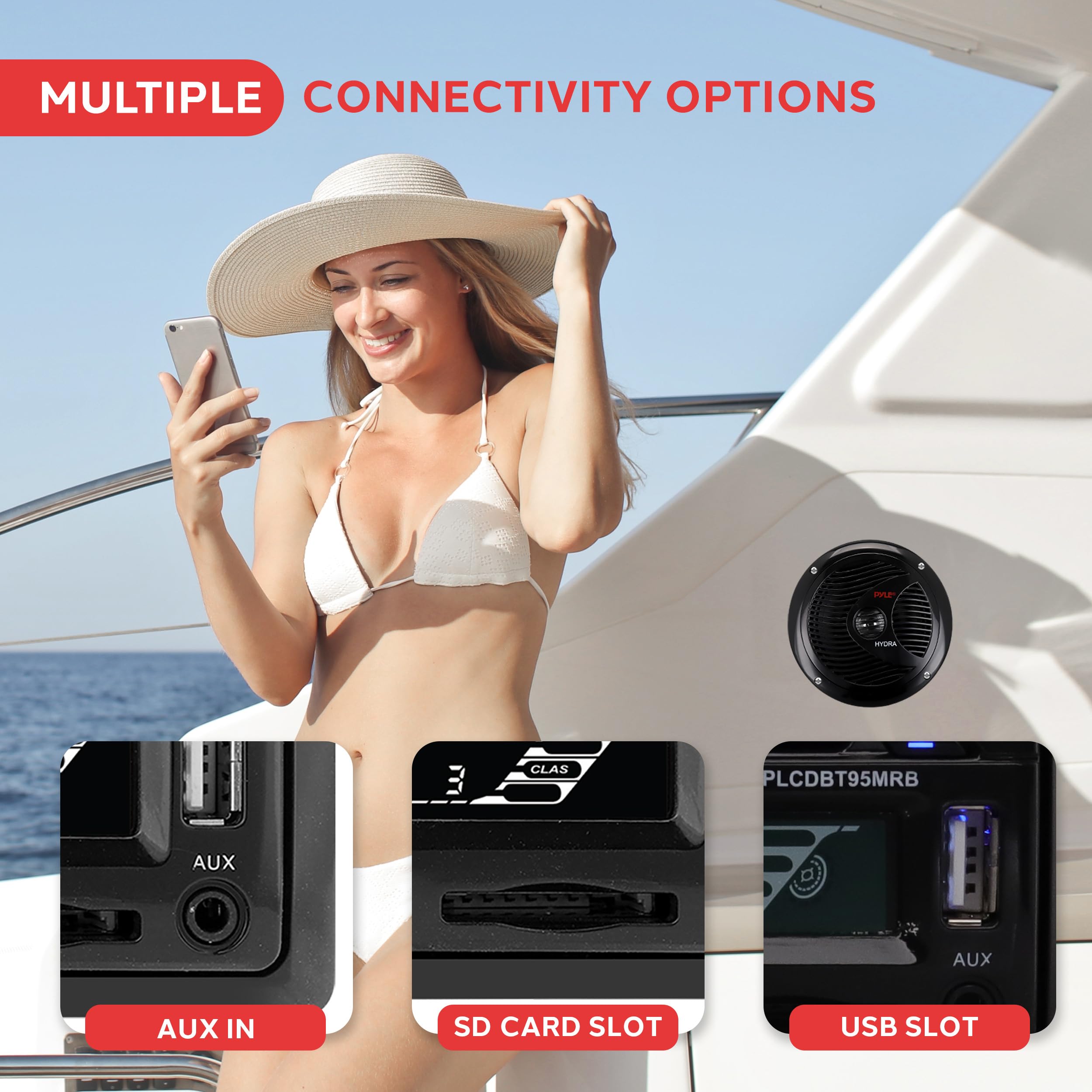 Pyle Wireless Bluetooth Marine Audio Stereo - Kit w/ Single DIN Universal Size Radio Receiver, Hands-Free Calling, 6.5" Waterproof Speakers, CD Player, MP3/USB/SD Readers & AM/FM Radio