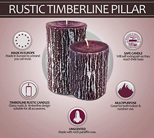 Hyoola Timberline Pillar Candles - 6 Pack - Purple Pillar Candles - European Made Rustic Pillar Candle - 3 Inch x 5 Inch