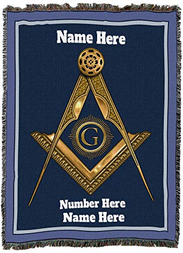 Pure Country Weavers Masonic Gold Square and Compass Blanket - Personalized - Custom Gift Tapestry Throw Woven from Cotton - Made in The USA (72x54)