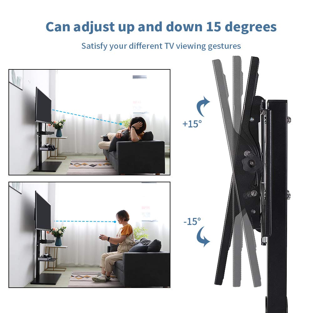 unho Floor TV Stand Free-standing: 65 inches TV Mount Stand with Height Adjustable Tilt Bracket and 2 AV Shelves Base for Most Large Flat Screens Televisions
