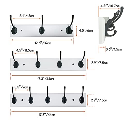 lomejii Wood Coat Rack Wall Mount with 4 Wall Hooks, 17.3'',Heavy Duty Wall Hanger Winter-Coat, Hat,Key, Great Modern Decoration Hooks Rack for Entryway Bedroom Farmhouse Mudroom,White