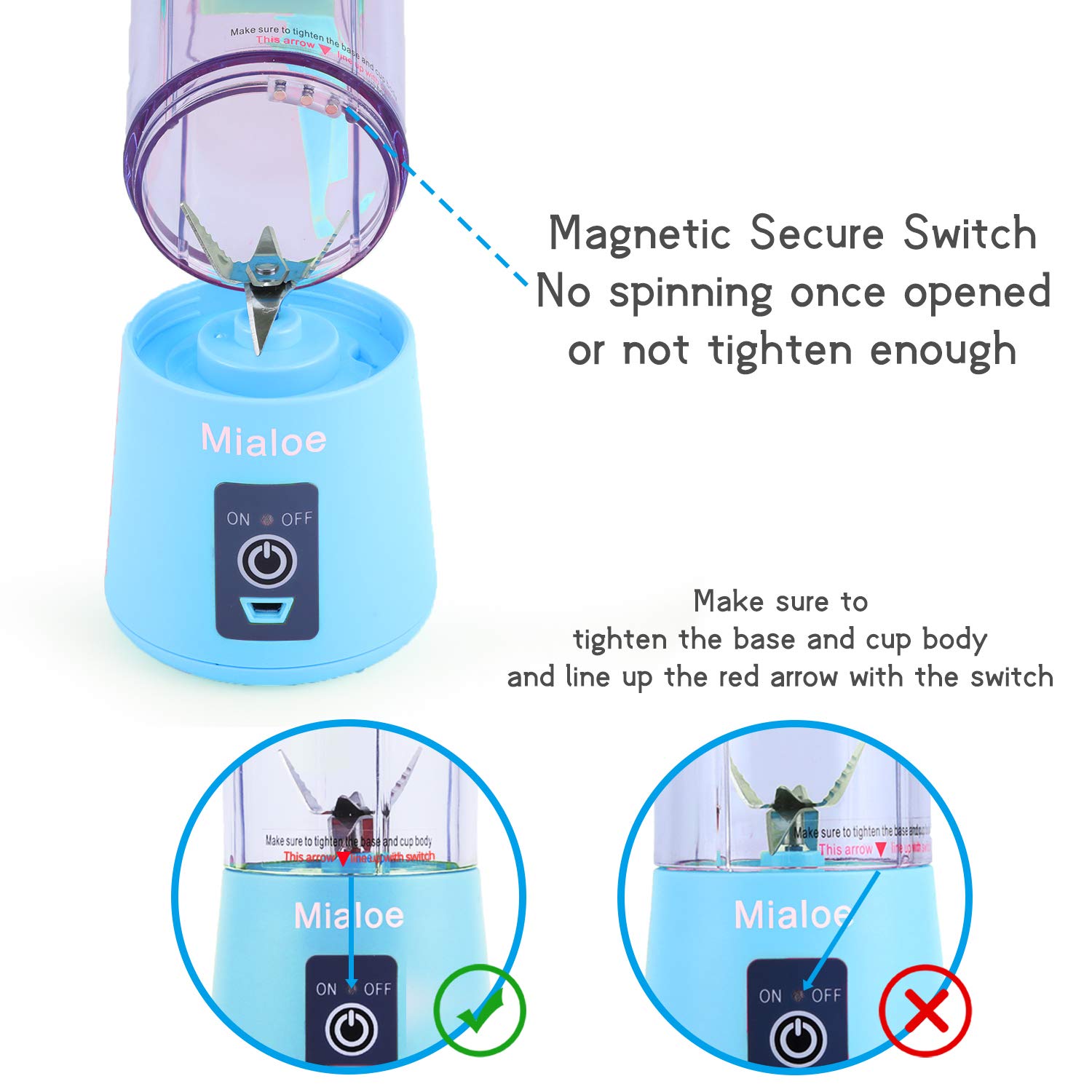 Portable 6 Blades in 3D Juicer Cup,Updated Version Rechargeable Juice Blender Magnetic Secure Switch Electric Fruit Mixer for Superb Mixing 380ml (blue)