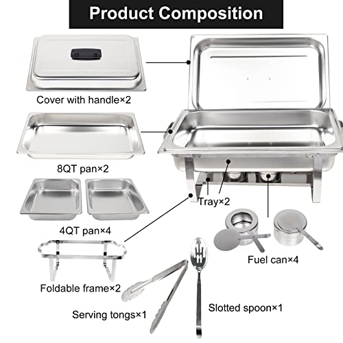 Valgus 2-Pack 8QT Stainless Steel Chafing Dish Buffet Chafer Set with Foldable Frame Water Trays, 2 Full Size, 4 Half Food Pans for Wedding, Parties, Banquet, Catering Events