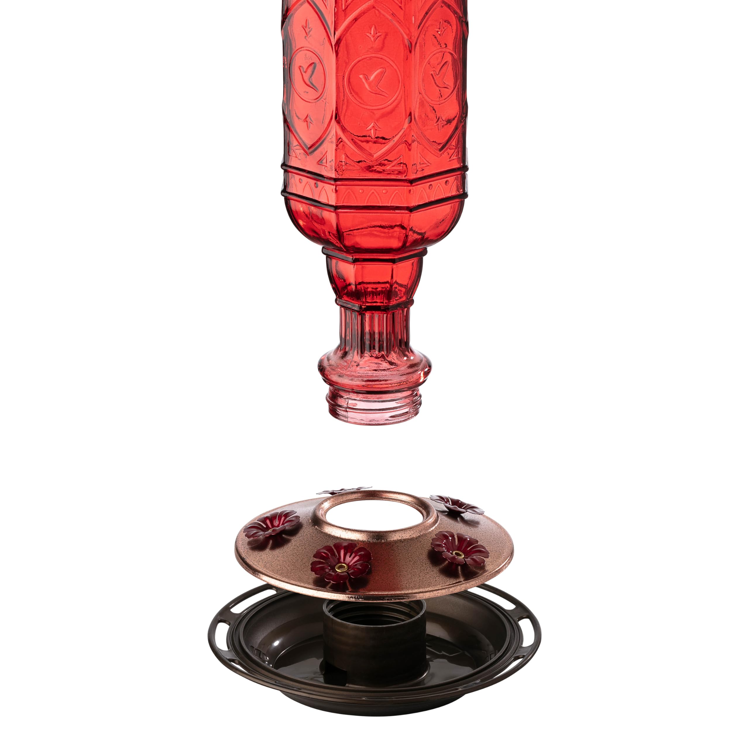 More Birds Red Jewel Hummingbird Feeder, Glass Hummingbird Feeders for Outdoors, 5 Feeding Stations, 20 Ounces