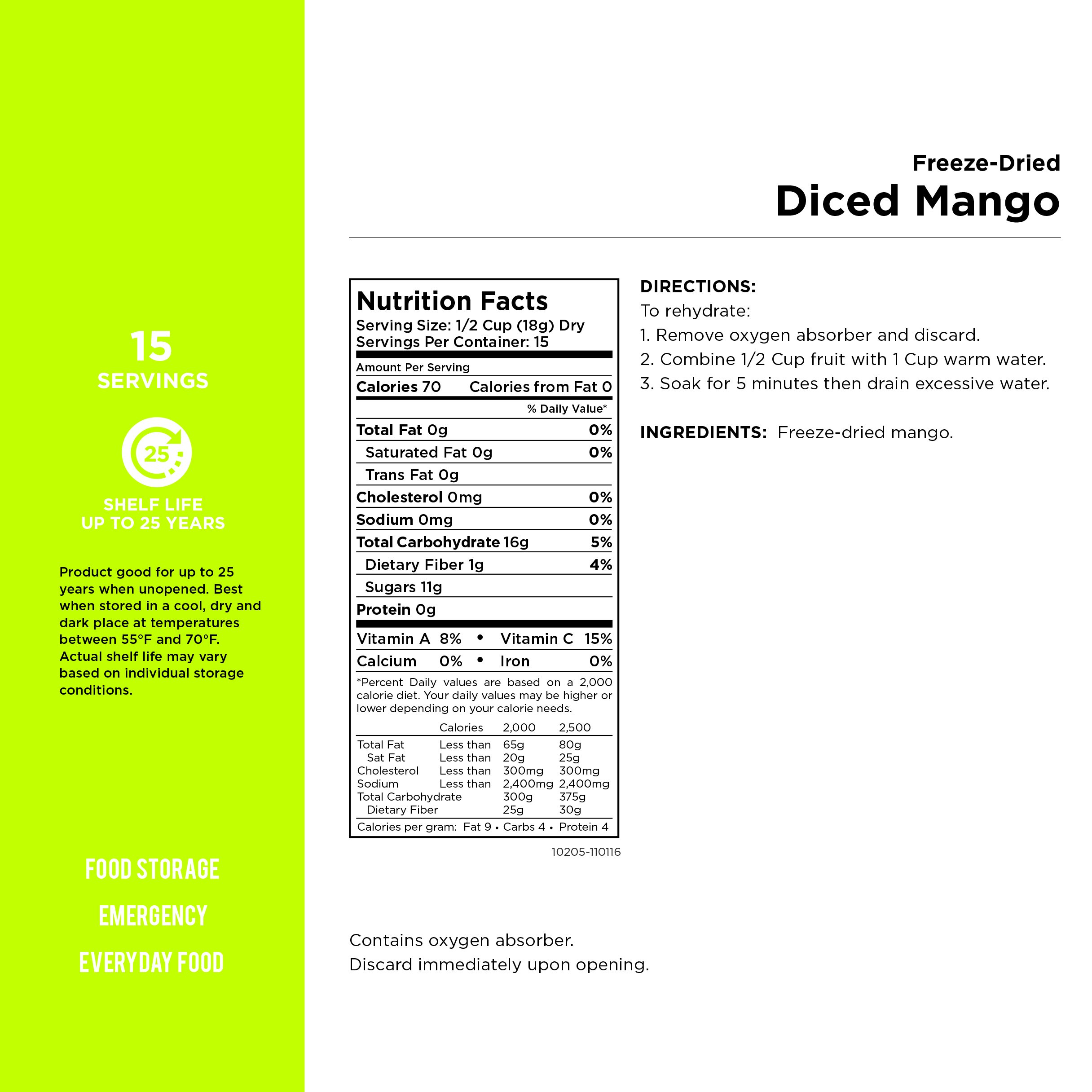 Augason Farms Freeze Dried Diced Mango 9.52 oz No. 10 Can