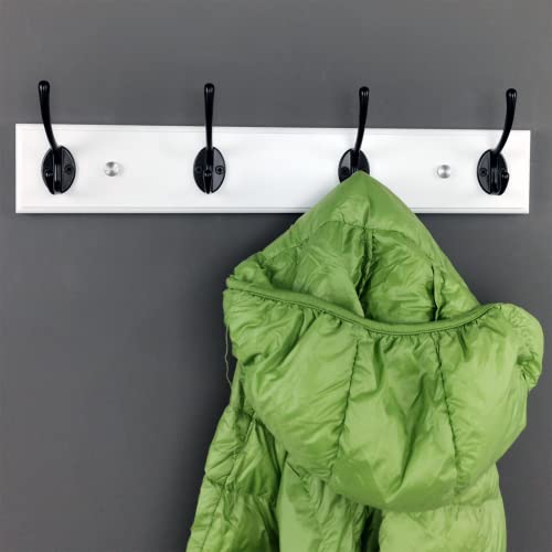 lomejii Wood Coat Rack Wall Mount with 4 Wall Hooks, 17.3'',Heavy Duty Wall Hanger Winter-Coat, Hat,Key, Great Modern Decoration Hooks Rack for Entryway Bedroom Farmhouse Mudroom,White
