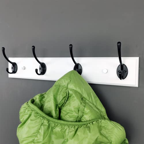 lomejii Wood Coat Rack Wall Mount with 4 Wall Hooks, 17.3'',Heavy Duty Wall Hanger Winter-Coat, Hat,Key, Great Modern Decoration Hooks Rack for Entryway Bedroom Farmhouse Mudroom,White