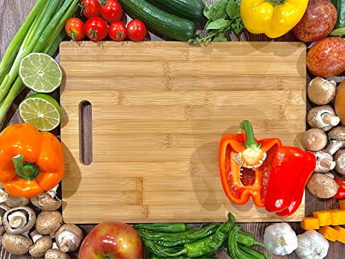 (Set of 10) 15"X11" Thick Sturdy Bulk Rectangular Plain Bamboo Cutting Boards | For Customized Engraving Gifts | Wholesale Premium Blank Board (With Handle)