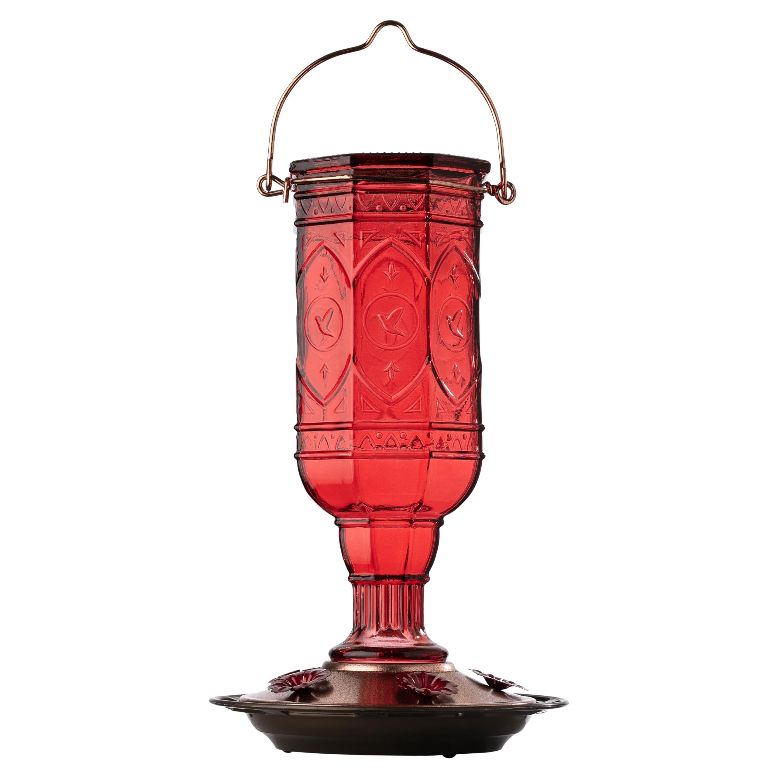 More Birds Red Jewel Hummingbird Feeder, Glass Hummingbird Feeders for Outdoors, 5 Feeding Stations, 20 Ounces