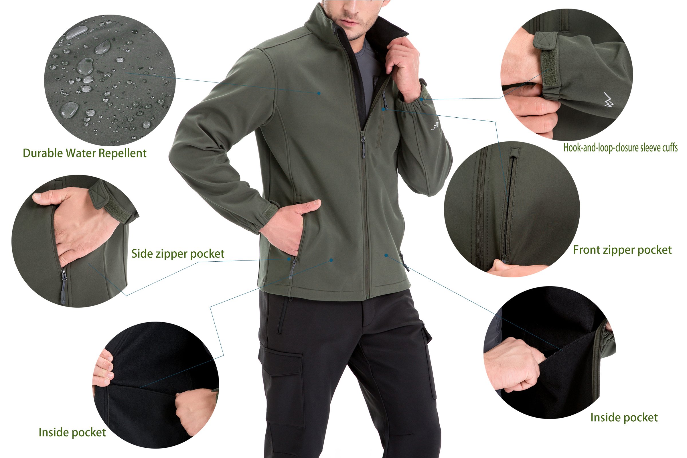 TRAILSIDE SUPPLY CO. Men's Softshell Jacket Fleece Lined Windbreaker,Lightweight Water Resistant Winter Coat,Black, 3XL