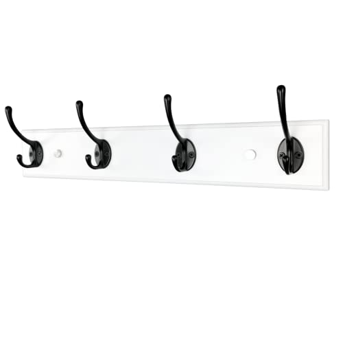 lomejii Wood Coat Rack Wall Mount with 4 Wall Hooks, 17.3'',Heavy Duty Wall Hanger Winter-Coat, Hat,Key, Great Modern Decoration Hooks Rack for Entryway Bedroom Farmhouse Mudroom,White