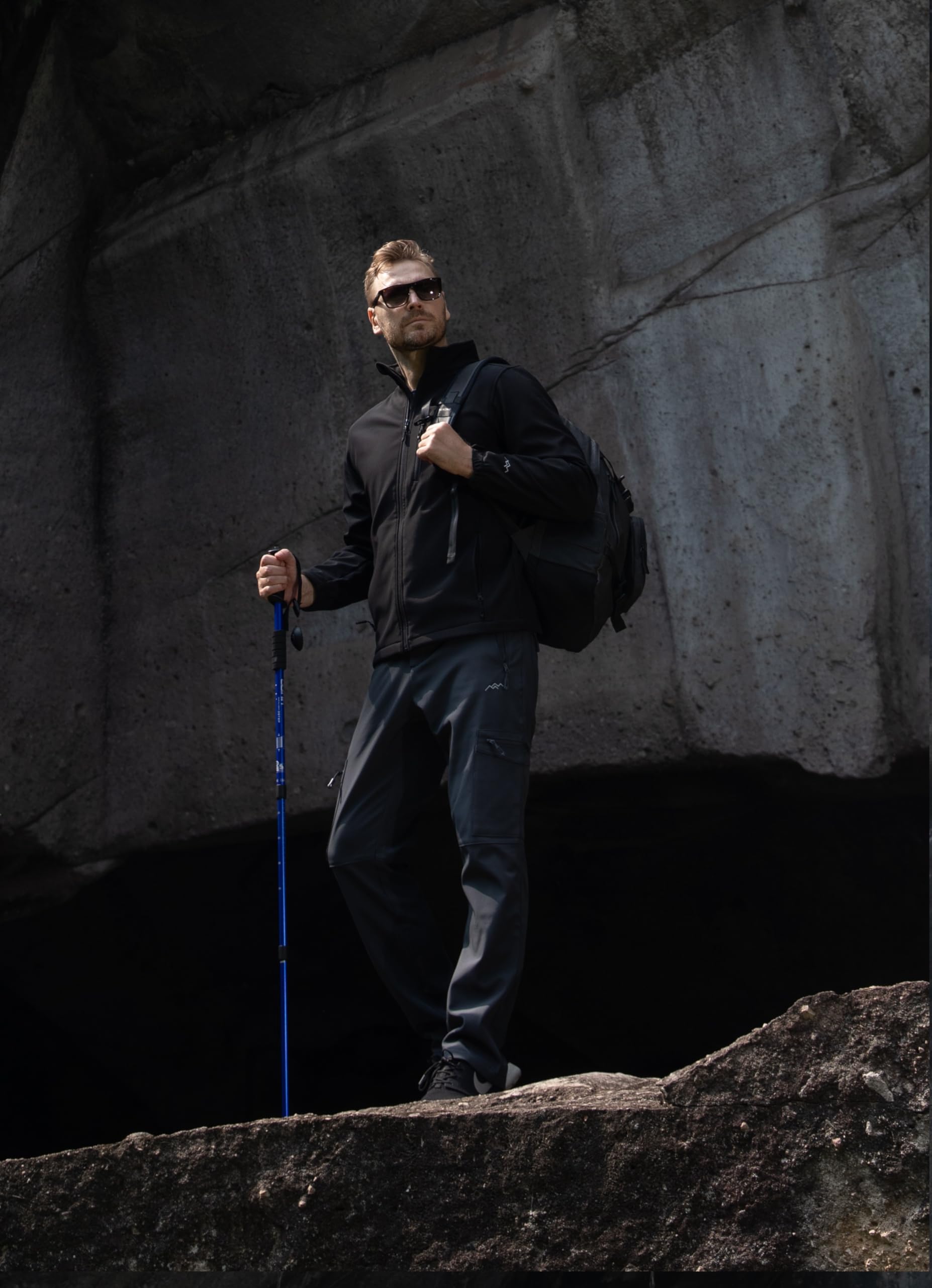 TRAILSIDE SUPPLY CO. Men's Softshell Jacket Fleece Lined Windbreaker,Lightweight Water Resistant Winter Coat,Black, 3XL