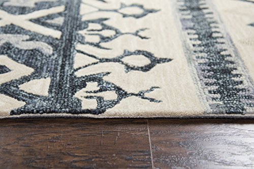 Rizzy Home | OU936A | Opulent Collection | Wool Area Rug | 8' x 10' | Natural /Gray/Dark Blue/Blue Tribal Motif