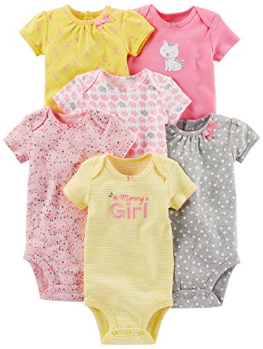 Simple Joys by Carter's Baby Girls' Short-sleeve Bodysuit, Pack of 6, Pink/Yellow, 0-3 Months