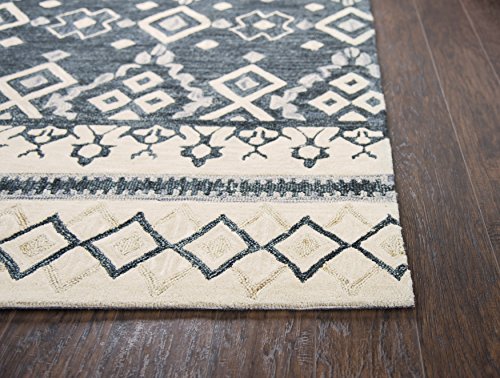 Rizzy Home | OU936A | Opulent Collection | Wool Area Rug | 8' x 10' | Natural /Gray/Dark Blue/Blue Tribal Motif