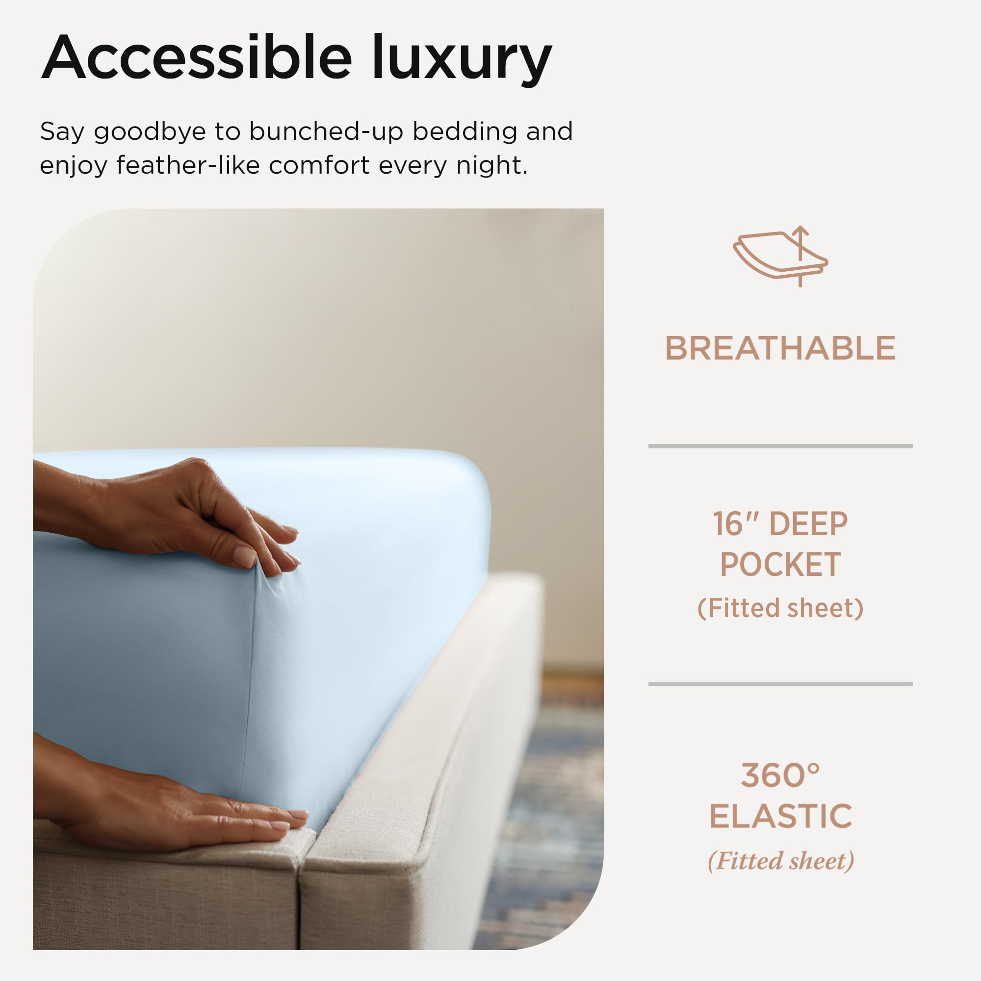 Threadmill Egyptian Cotton Full Size Sheet Set | 100% Certified Egyptian Cotton Sheets for Full Size Bed | Full Bed Sheets Set 16" Deep Pocket | Soft Sateen 4-Piece Cooling Bedding Set | Light Blue